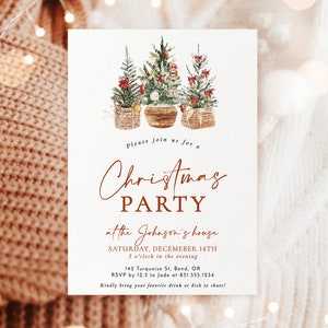 Christmas Party Invitation, Holiday Invite, Tree, Boho, Instant ...