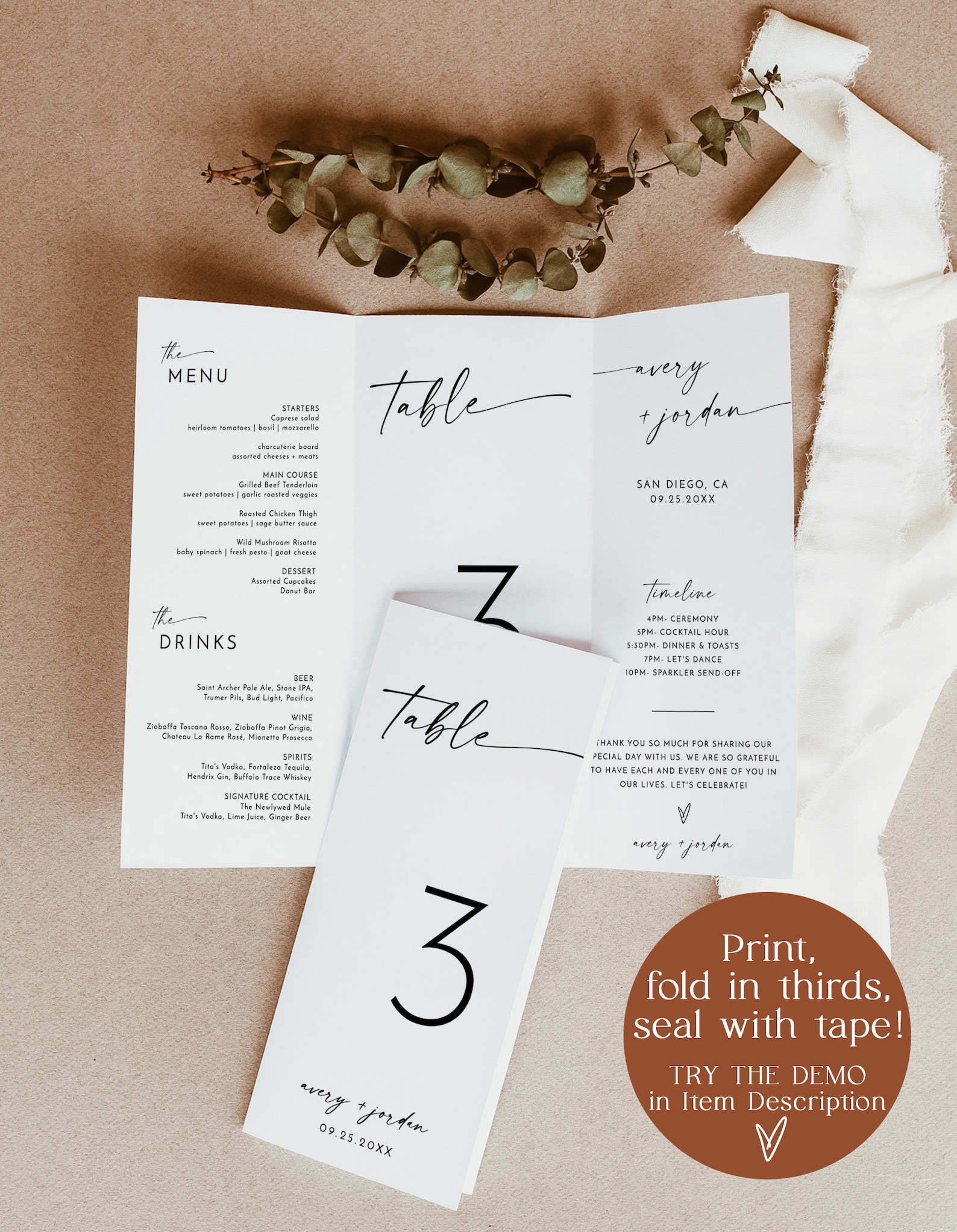 Modern Wedding Trifold Table Numbers, Minimalist Wedding Table Numbers, Tri-fold Table Menu ...