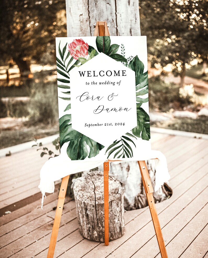 Tropical Wedding Welcome Sign Template Modern Tropical - Etsy