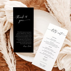 Minimalist Menu + Thank You Letter Template, Wedding Napkin Note ...