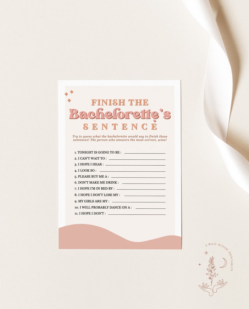 Retro Finish the Sentence Game Fun Bachelorette Party Game - Etsy