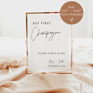 Champagne Sign Template, but First Champagne, Modern Minimalist Wedding ...