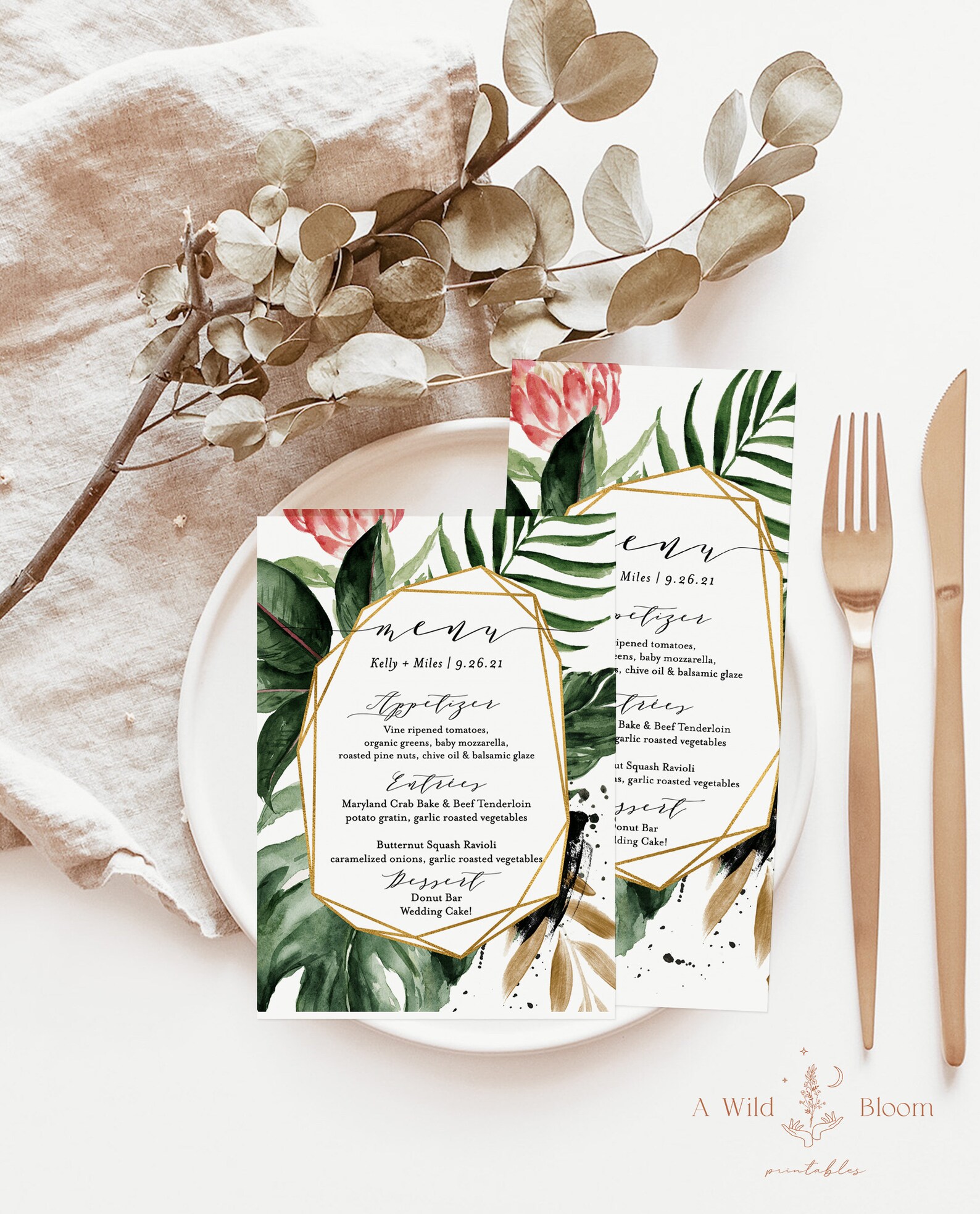 Tropical Wedding Menu Template Palm Leaf Menu Card - Etsy