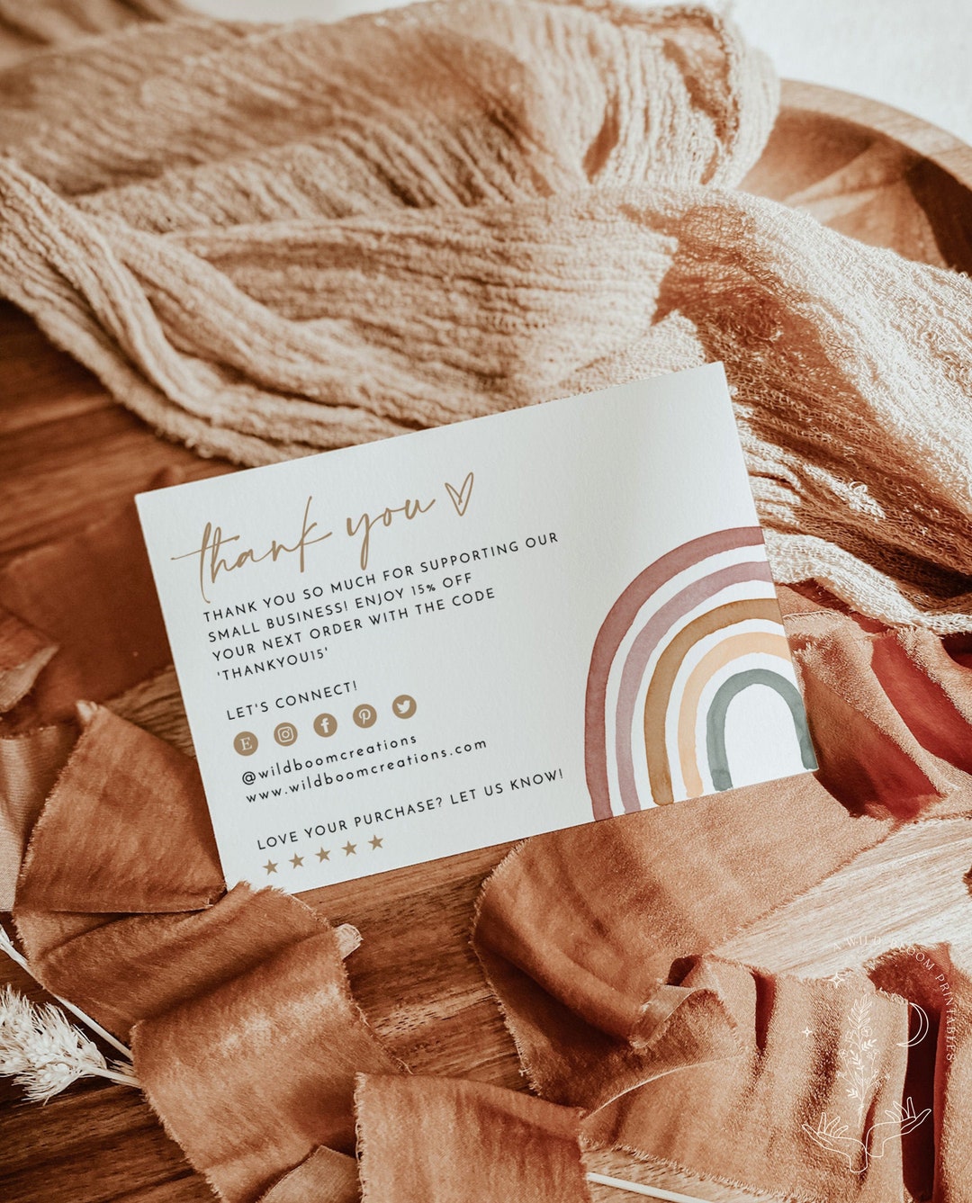 Rainbow Small Business Thank You Card, Boho Rainbow Watercolor ...