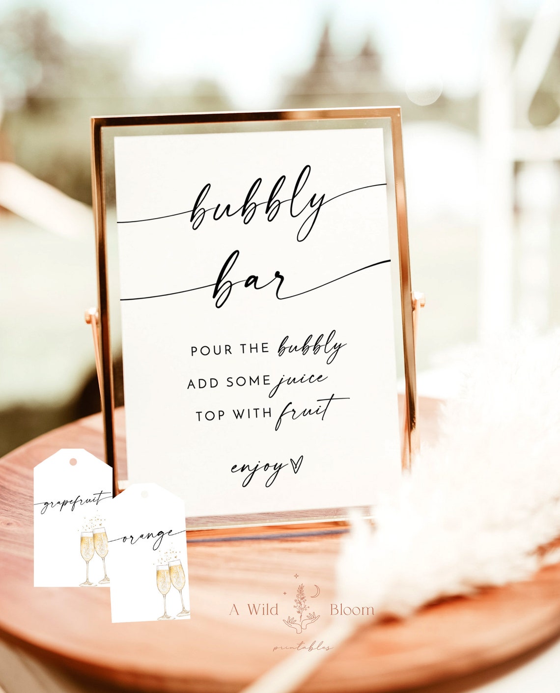 Minimalist Bubbly Bar Sign, Bridal Shower Mimosa Bar Sign, Brunch and ...