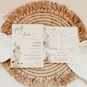 Fall Bridal Shower Invitations, Bridal Shower Bundle, Recipe Card, Fall ...