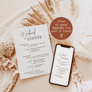 Minimalist Wedding Events Card Template, Modern Weekend Events, Wedding ...
