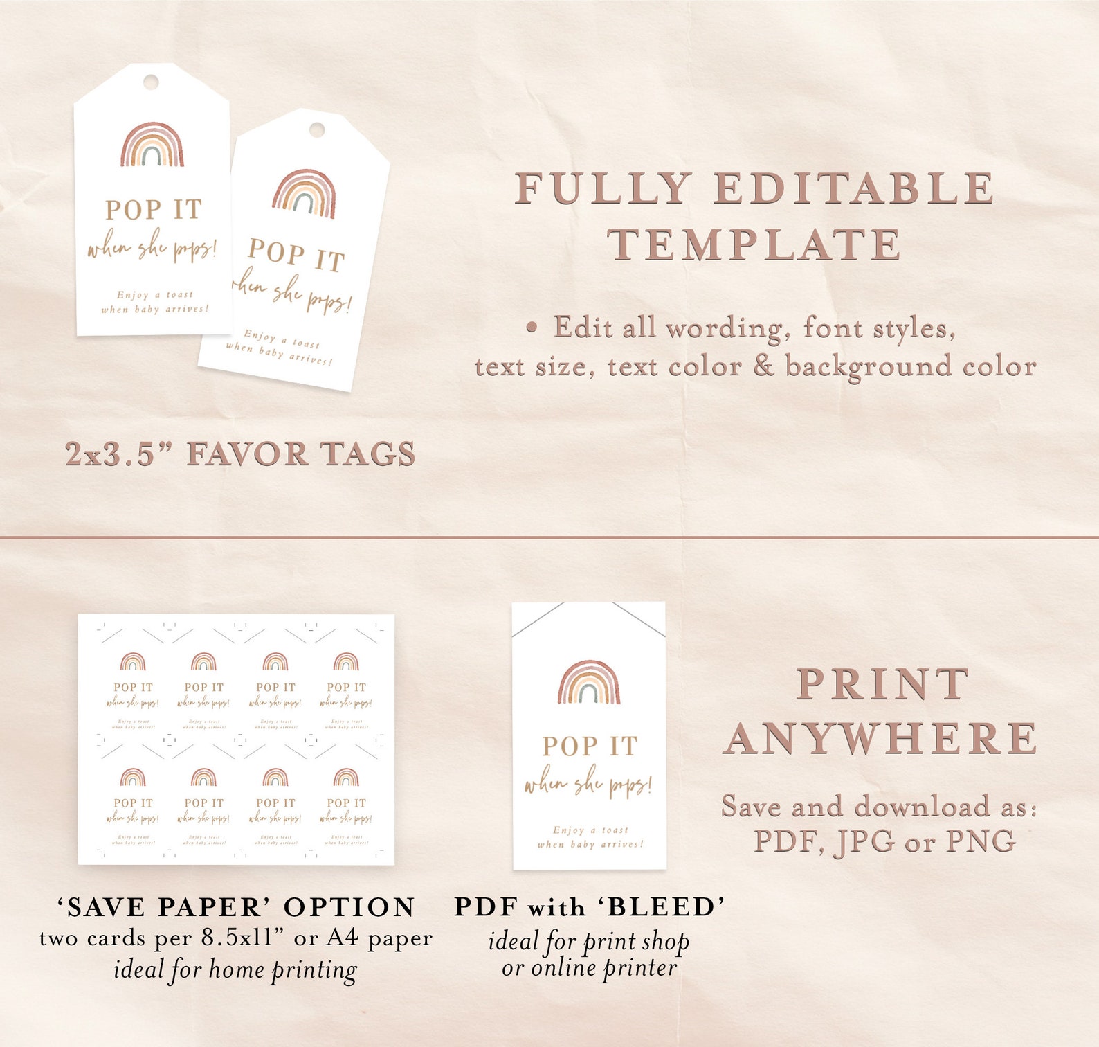 Pop When She Pops Tag Mini Champagne Bottle Tag Template - Etsy