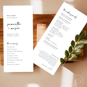 Minimalist Wedding Program Template, Printable Order of Service ...