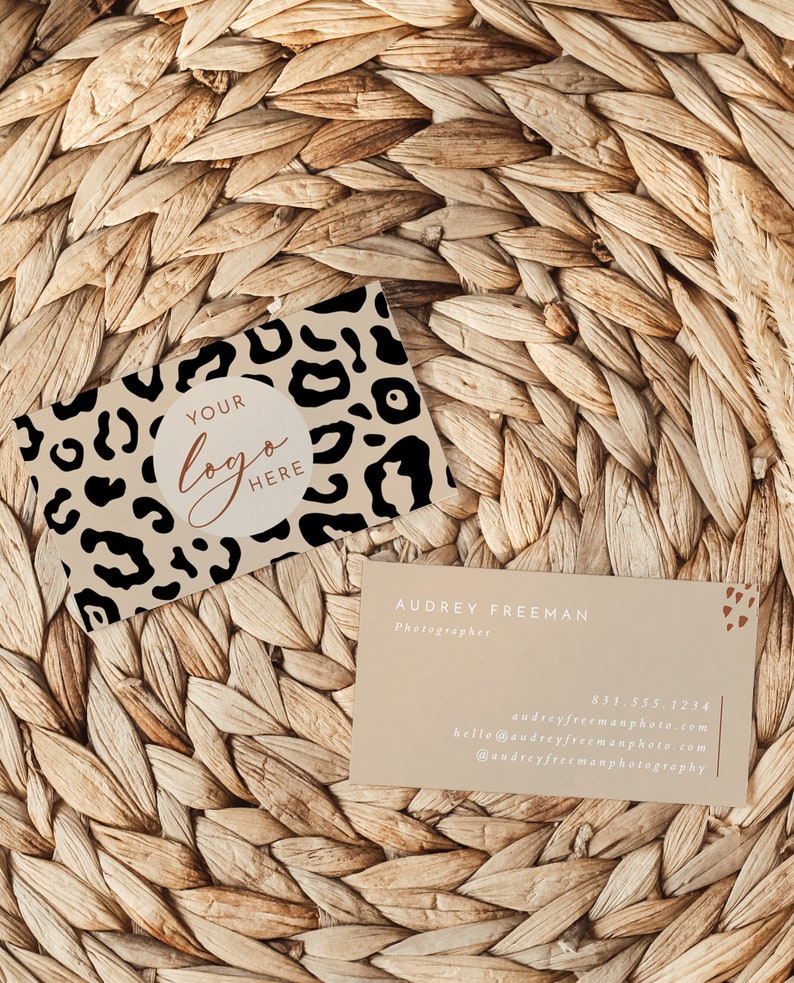 Leopard Print Small Business Card, Boutique Business Card Template ...