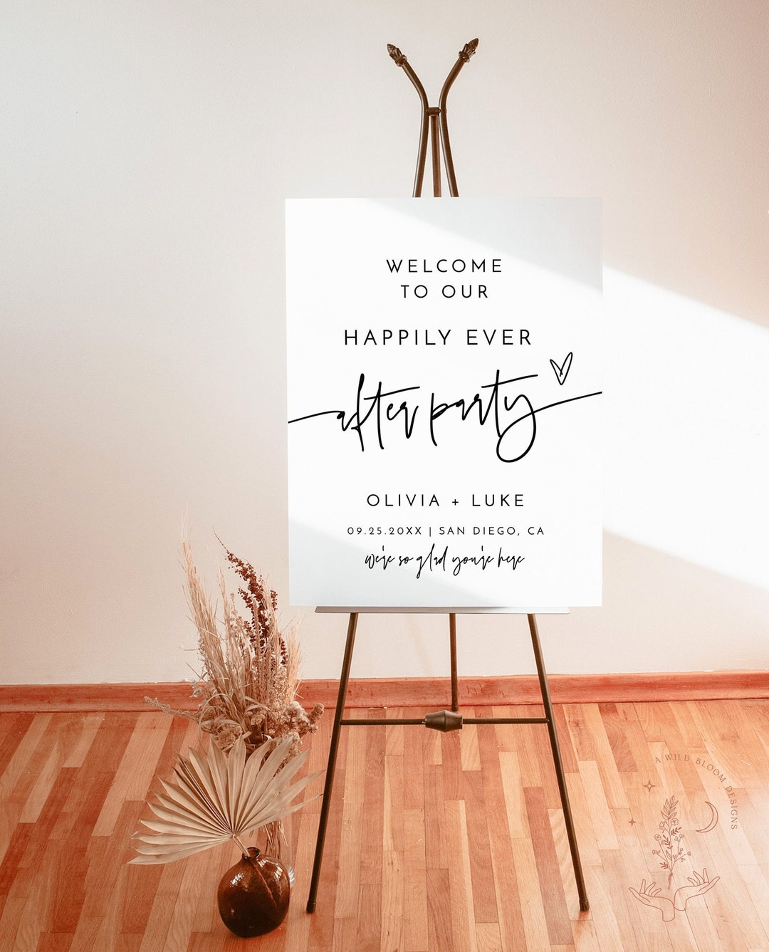 Minimalist Wedding Welcome Sign, Happily Ever After Party Welcome Sign ...