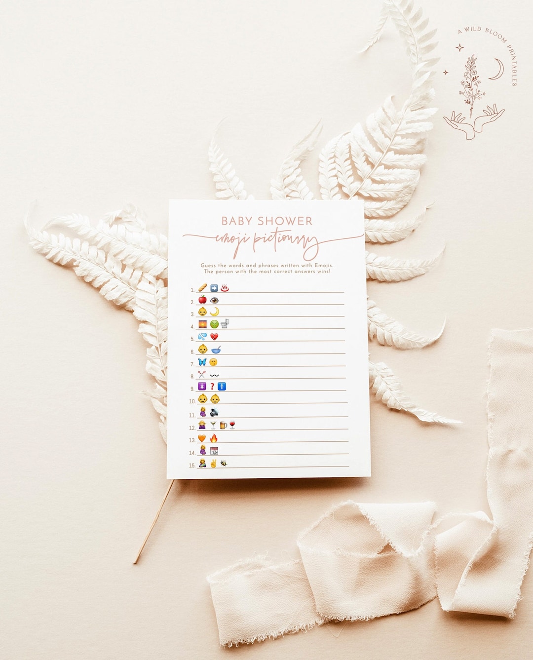 Boho Emoji Picture Game, Boho Baby Shower Emoji Picture Game, Girl Baby ...
