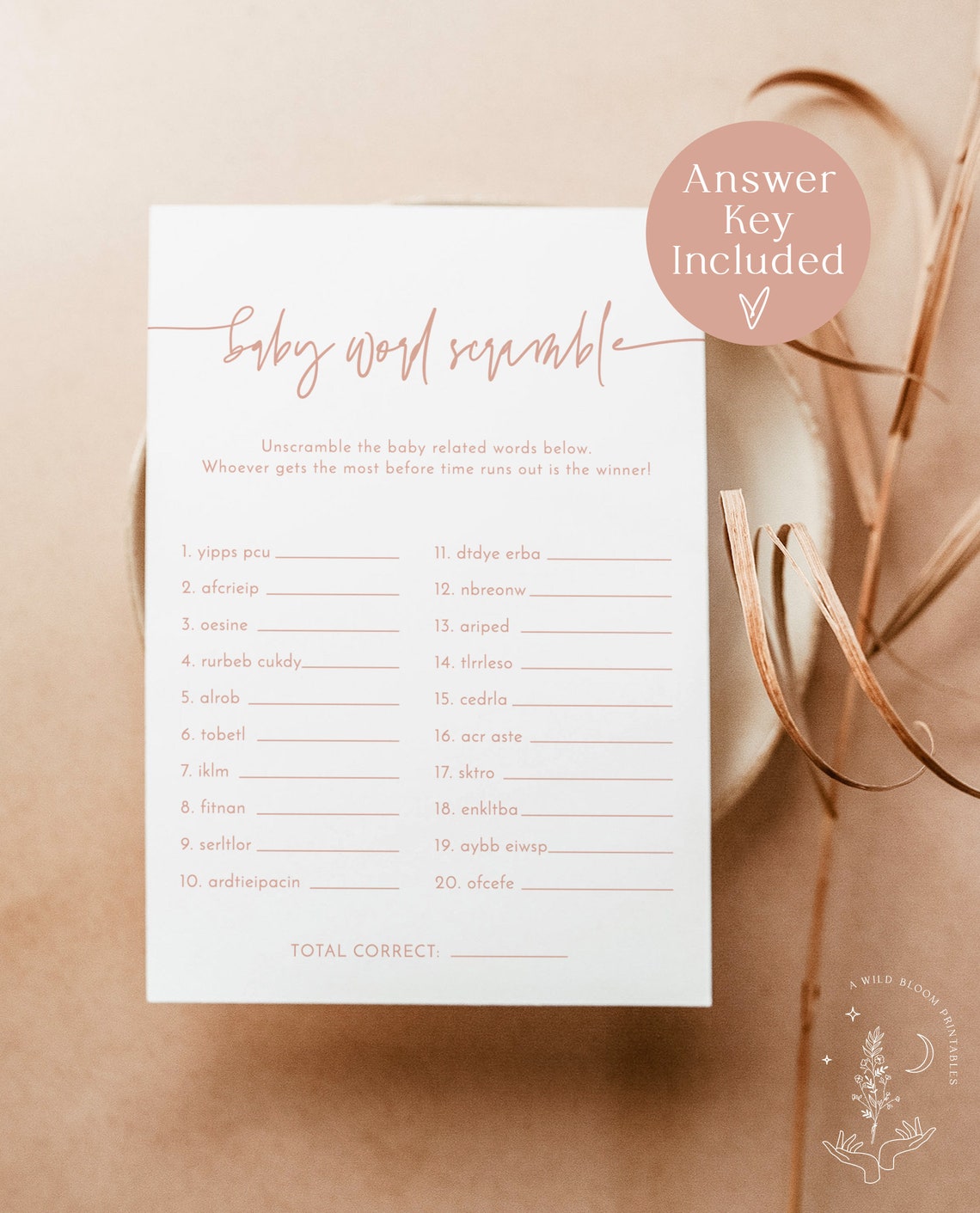 Baby Word Scramble Game Template, Modern Minimalist Shower, Girl ...