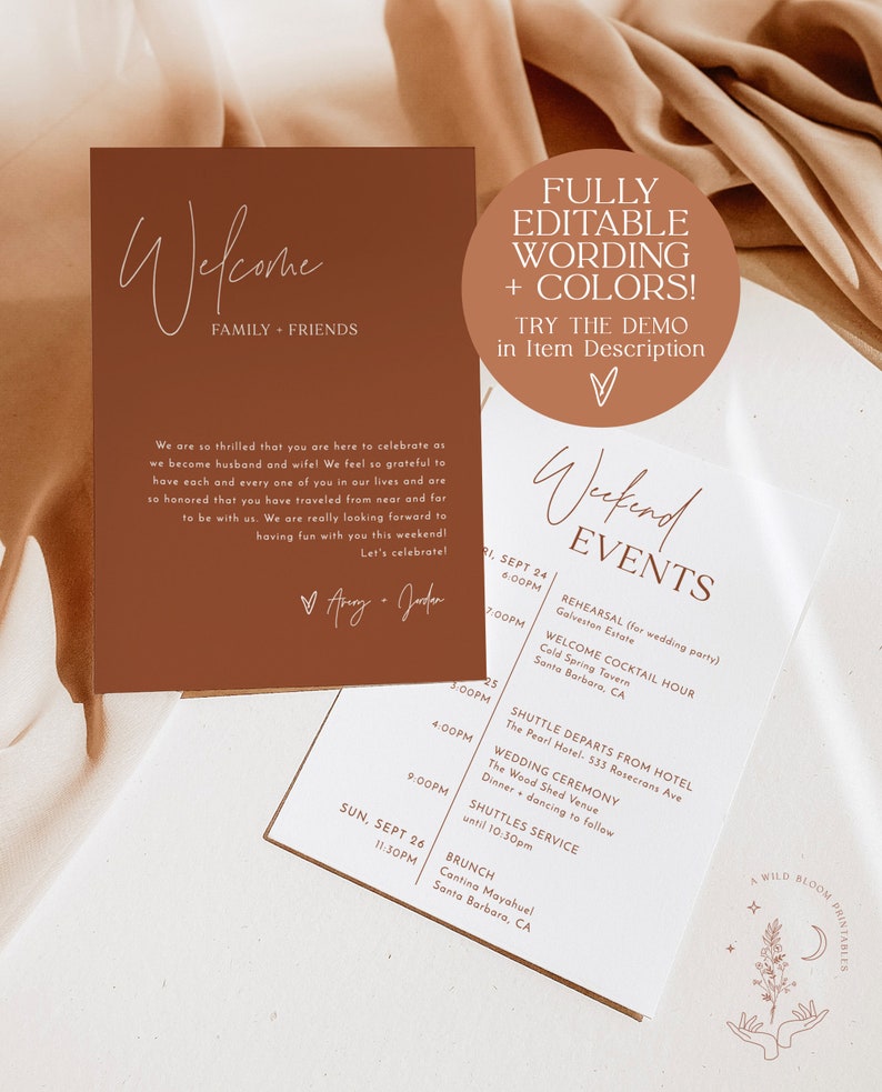 Minimalist Wedding Events Card Template Modern Weekend - Etsy