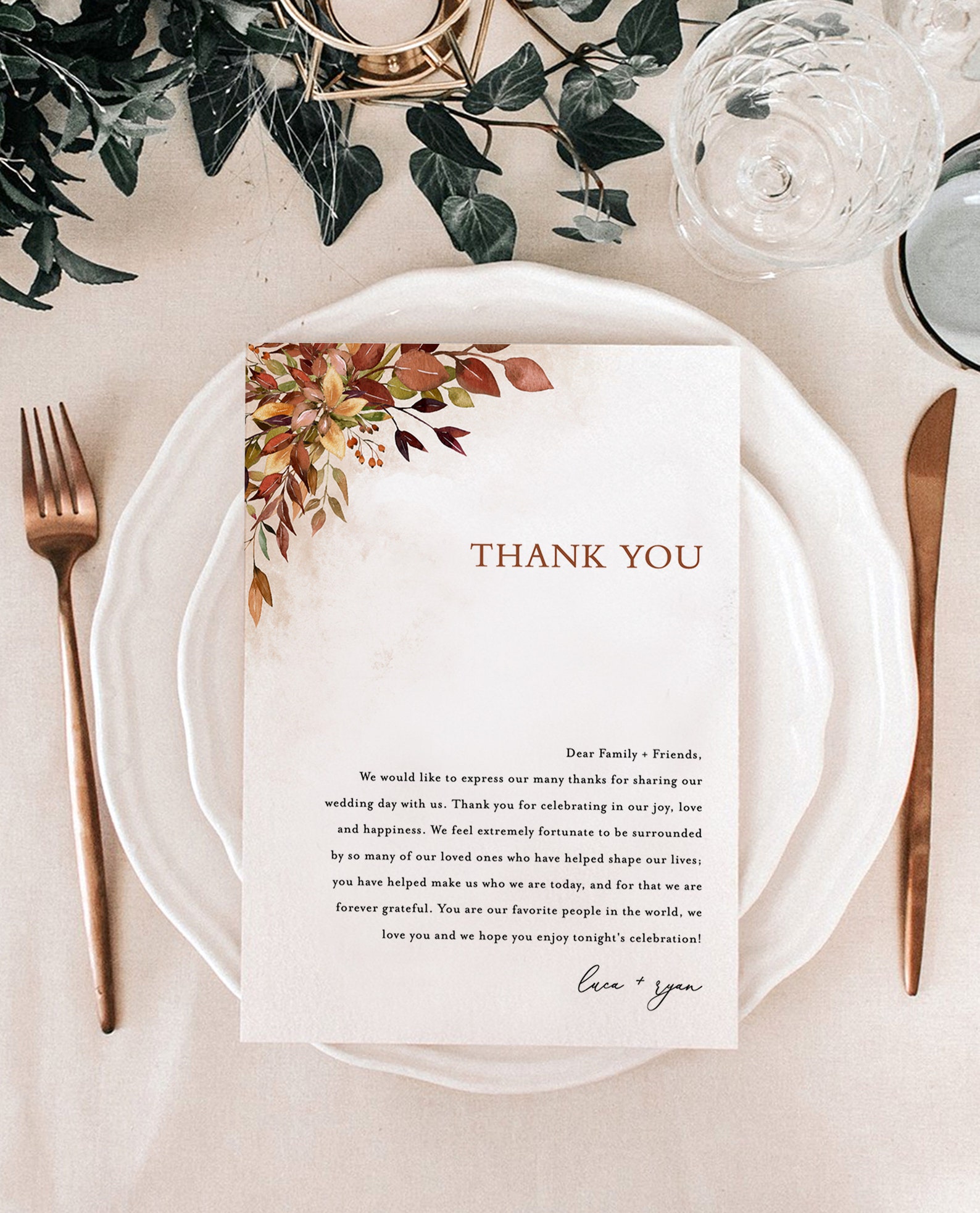 Fall Wedding Thank You Letter, Napkin Note, Place Cards, Rustic ...