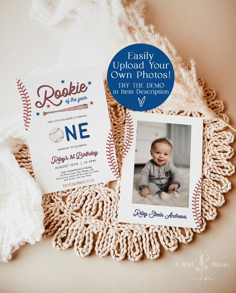 Baseball First Birthday Invitation, Rookie of the Year Invite, Baseball ...