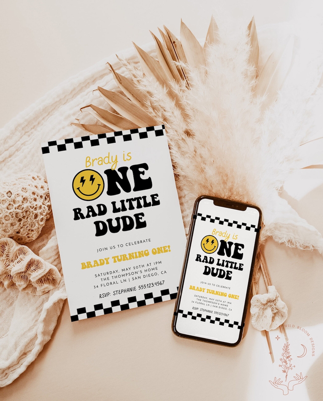 One Rad Dude Birthday Invite Template, Smile Face, Boy 1st, One Happy ...