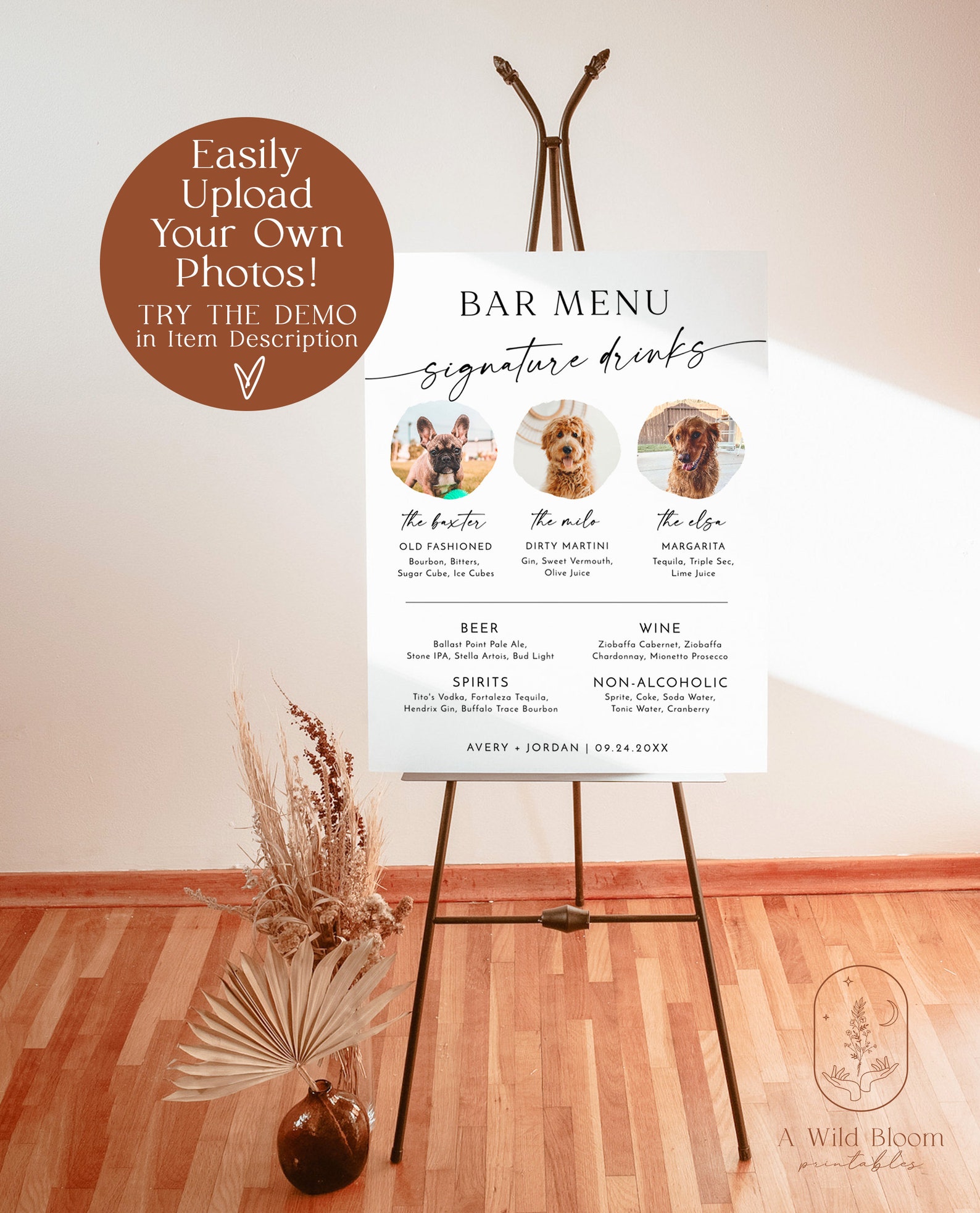 Pet Signature Cocktail Sign Minimalist Wedding Bar Menu - Etsy