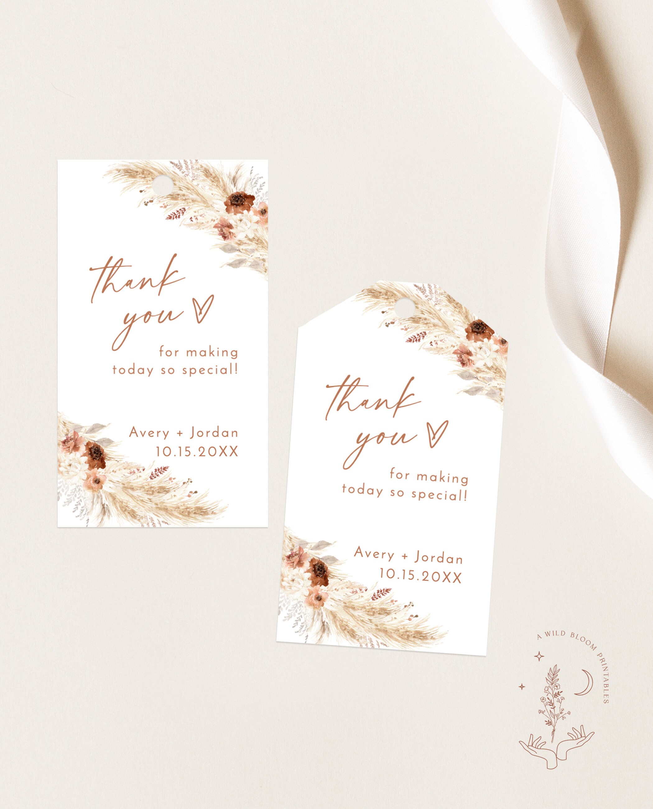 Boho Thank You Favor Tag, Boho Shower Tag, Terracotta Thank You Tag ...