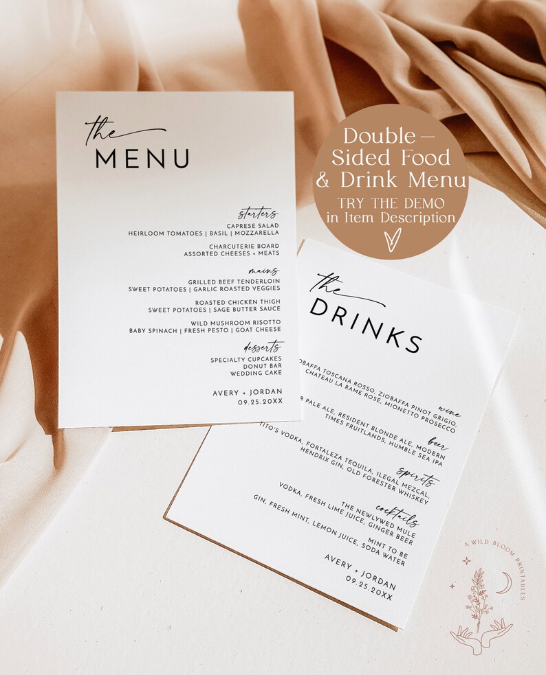 Modern Wedding Menu Minimalist Wedding Menu Wedding Food - Etsy