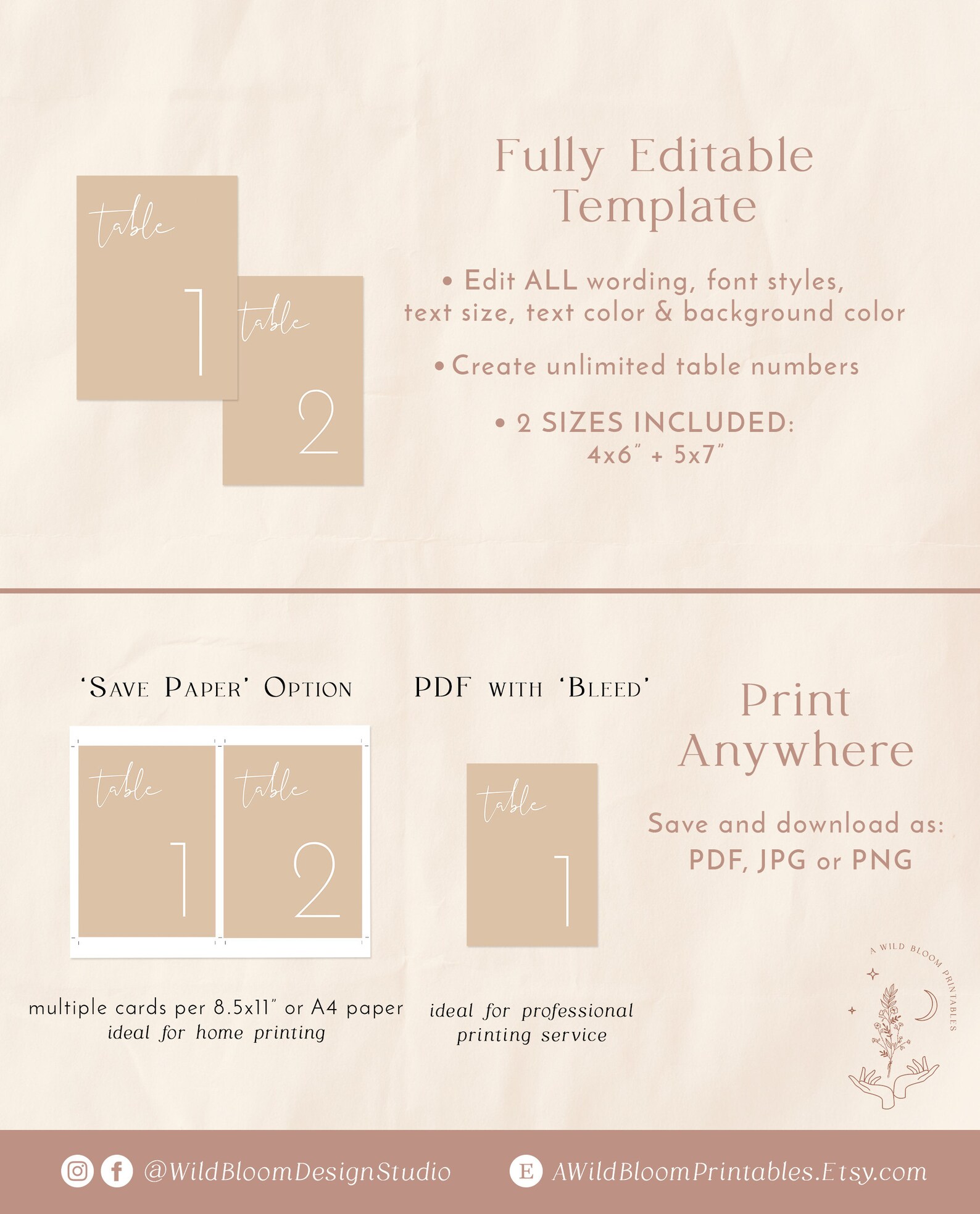 Beige Wedding Table Number Template, Minimalist Wedding Table Number ...