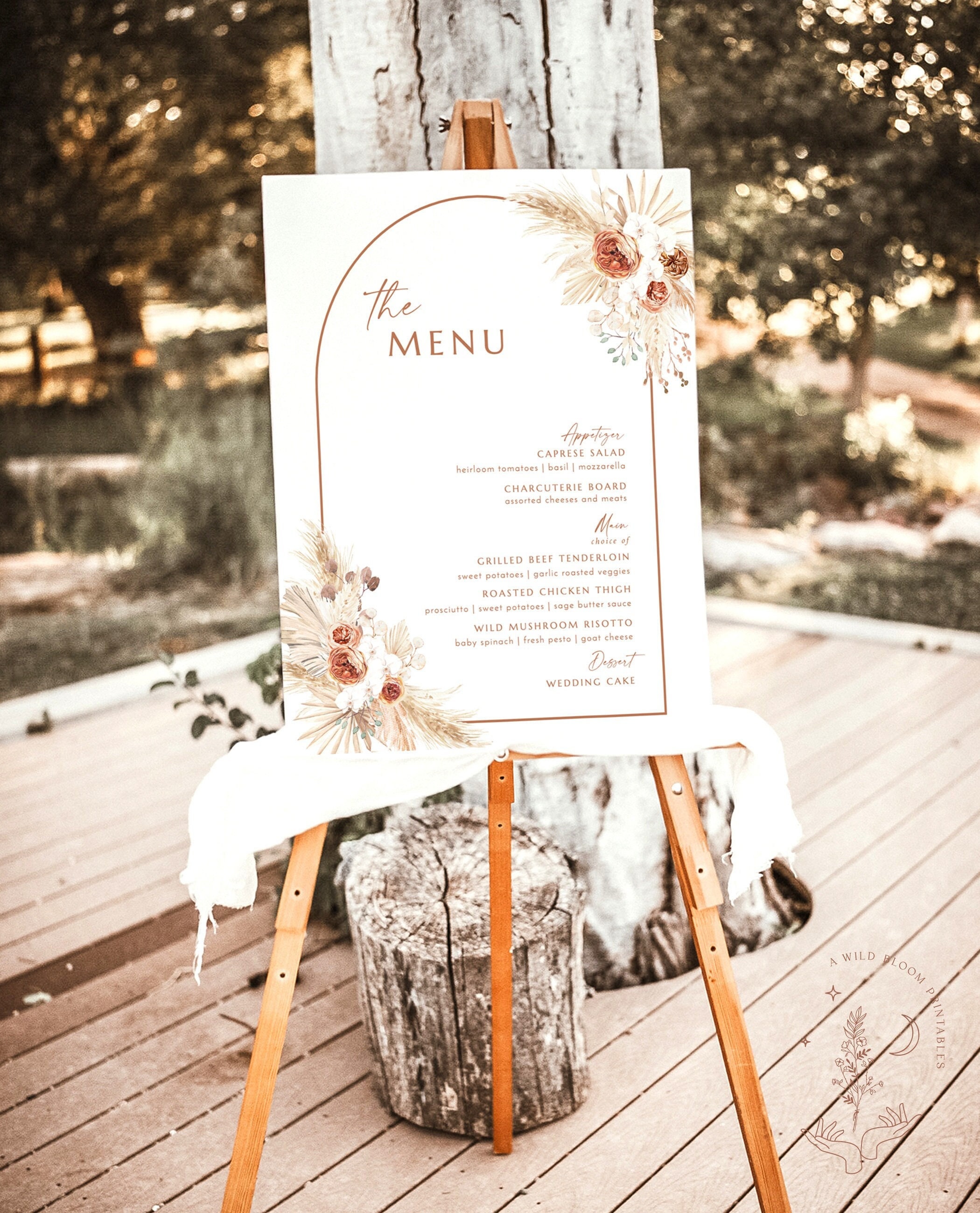 Boho Wedding Menu Poster, Dinner, Modern Minimalist Sign, Terracotta ...