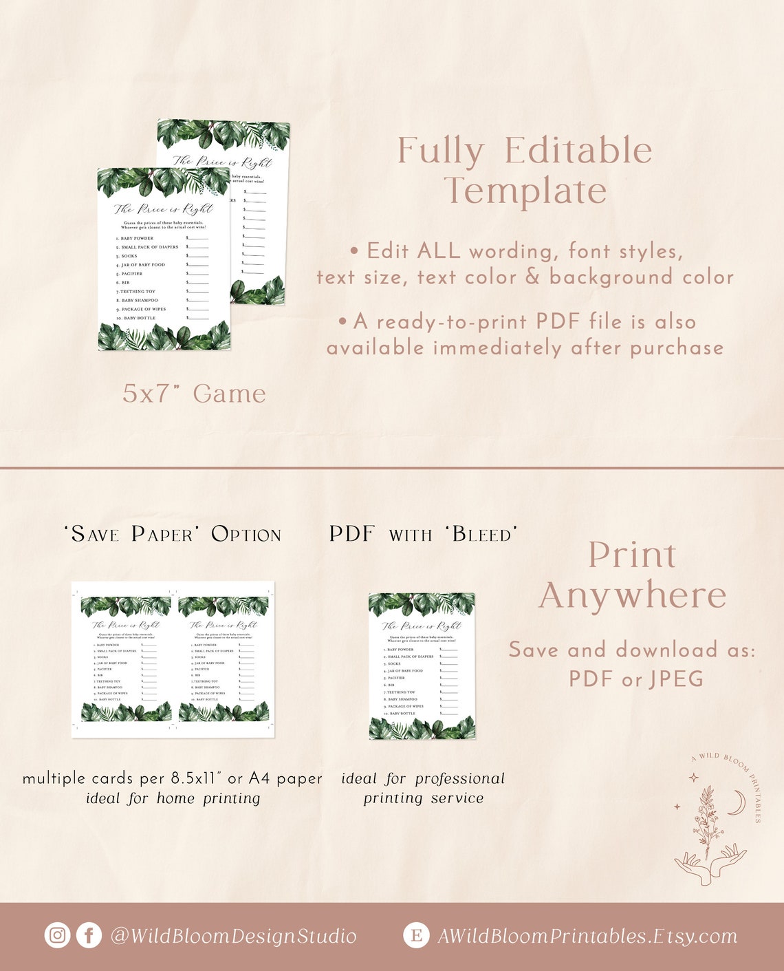 The Price is Right Editable Template Tropical Baby Shower - Etsy