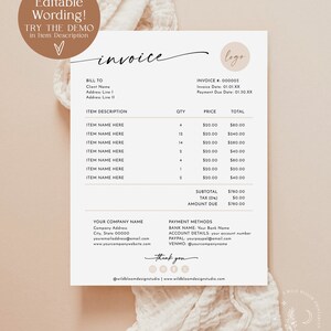 Minimalist Invoice Template, Boho Small Business, Modern Client Invoice ...
