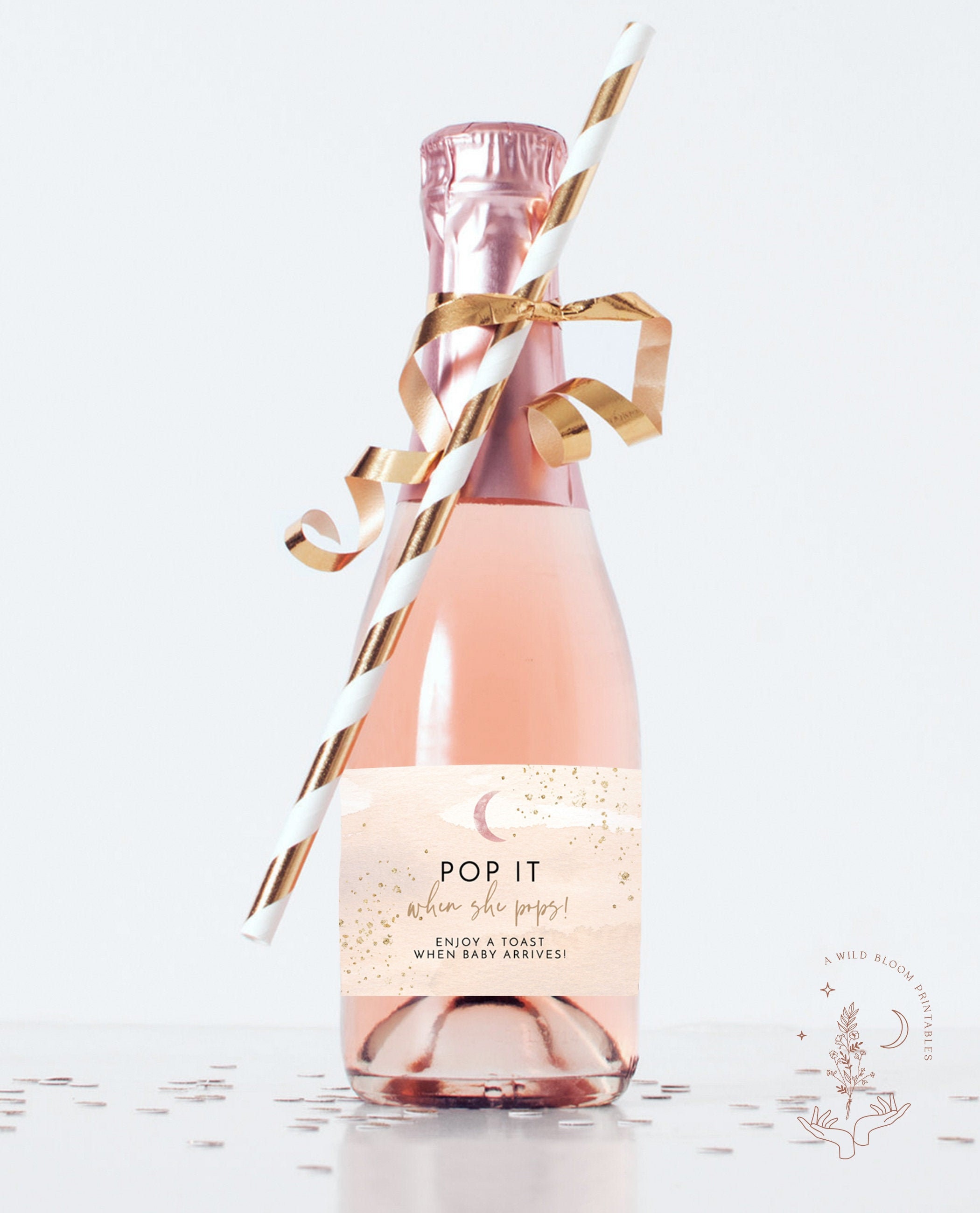 Pop When She Pops Label Mini Champagne Bottle Label Template - Etsy Canada