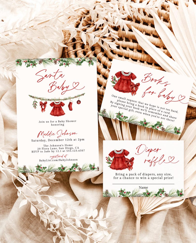 Santa Baby Shower Invitation, Girl Invite Bundle, Holiday Christmas ...