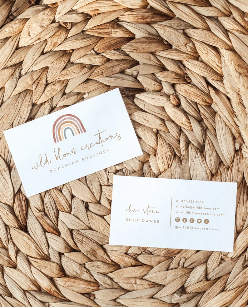 Rainbow Business Card Template Boho Rainbow Watercolor - Etsy