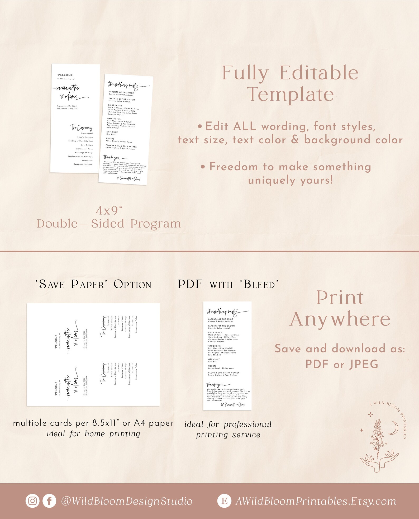 Minimalist Wedding Program Template Printable Order of - Etsy
