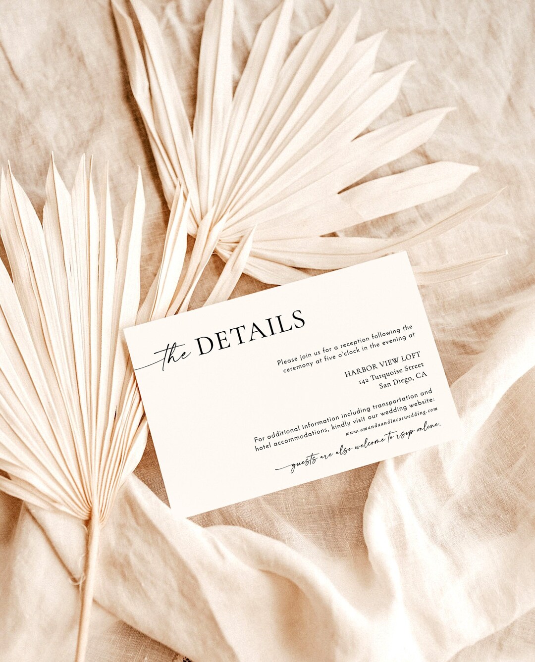 Minimalist Details Card Template, Modern Wedding Details Card, Wedding ...