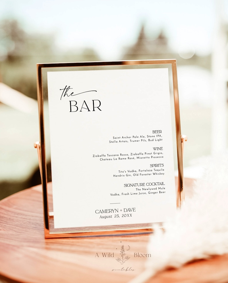 Modern Wedding Bar Menu Sign Modern Minimalist Bar Menu Sign - Etsy