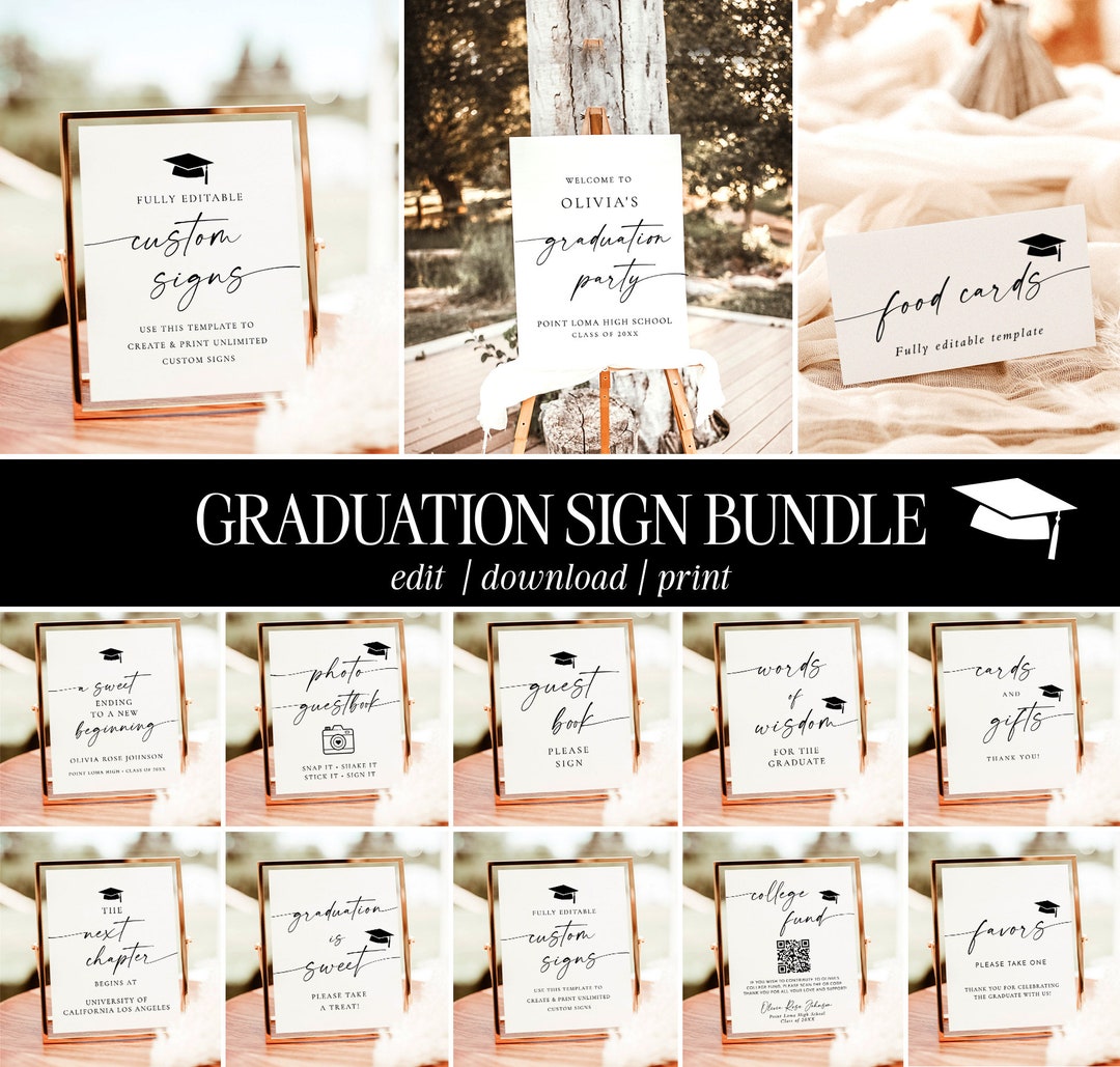 Graduation Party Sign Bundle, Modern Minimalist Graduation Table Signs ...