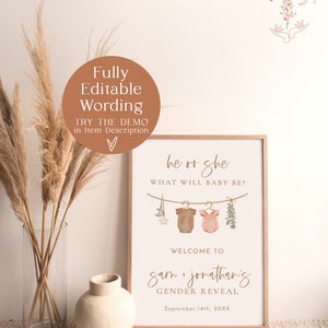 Modern Gender Reveal Welcome Sign, Beige Poster, Gender Neutral, Boho ...