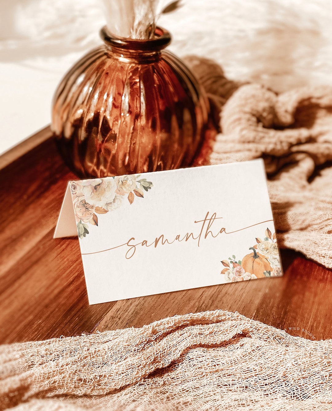 Fall Bridal Shower Place Cards, Thanksgiving Name Card, Pumpkin Place ...