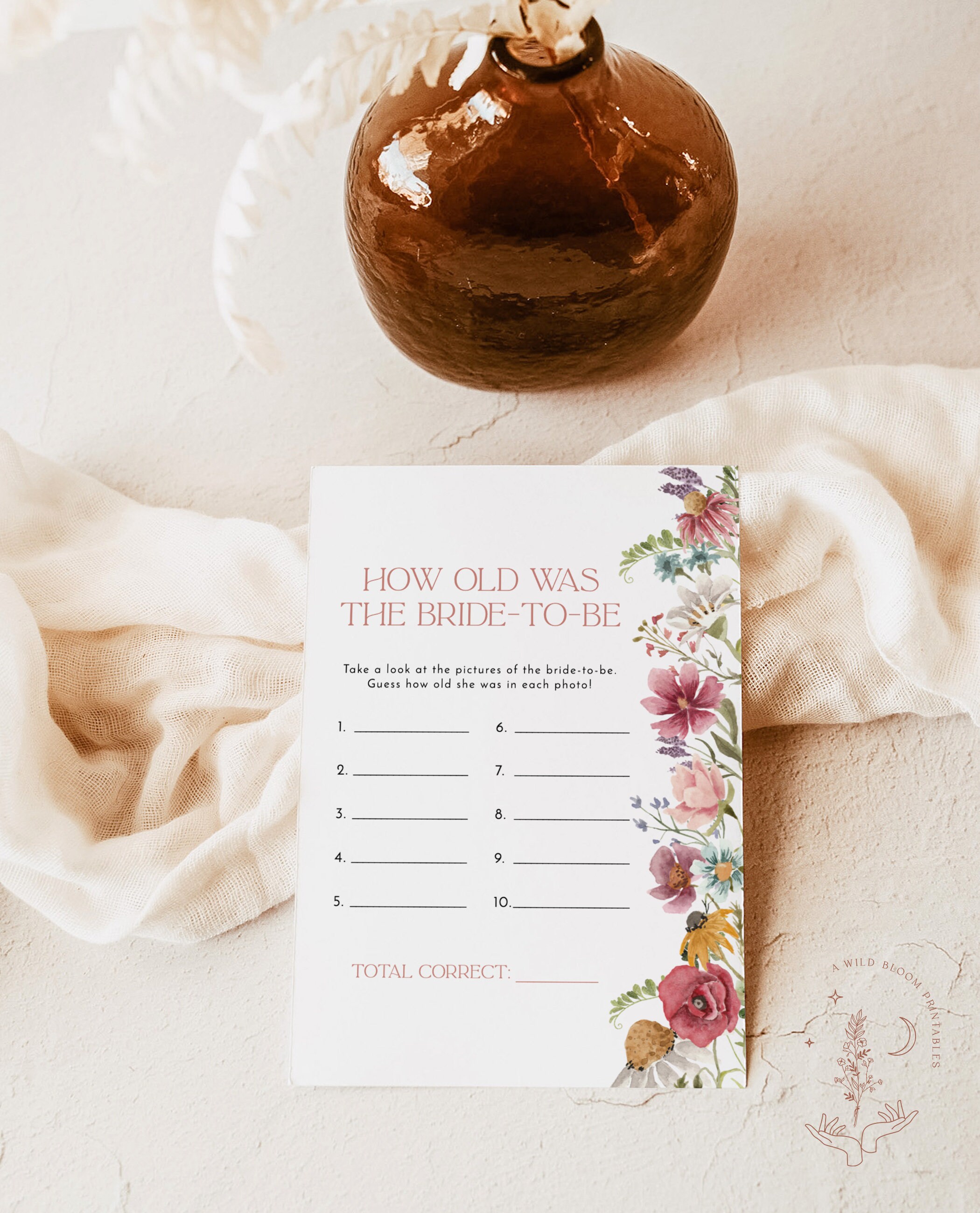 Guess the Bride's Age Game, Wildflower Bridal Shower, How Old Was the ...