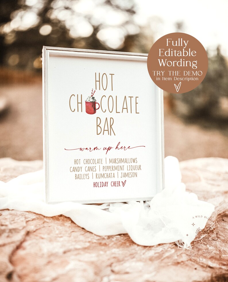Hot Chocolate Bar Menu Sign, Holiday Party, Christmas Baby Shower ...