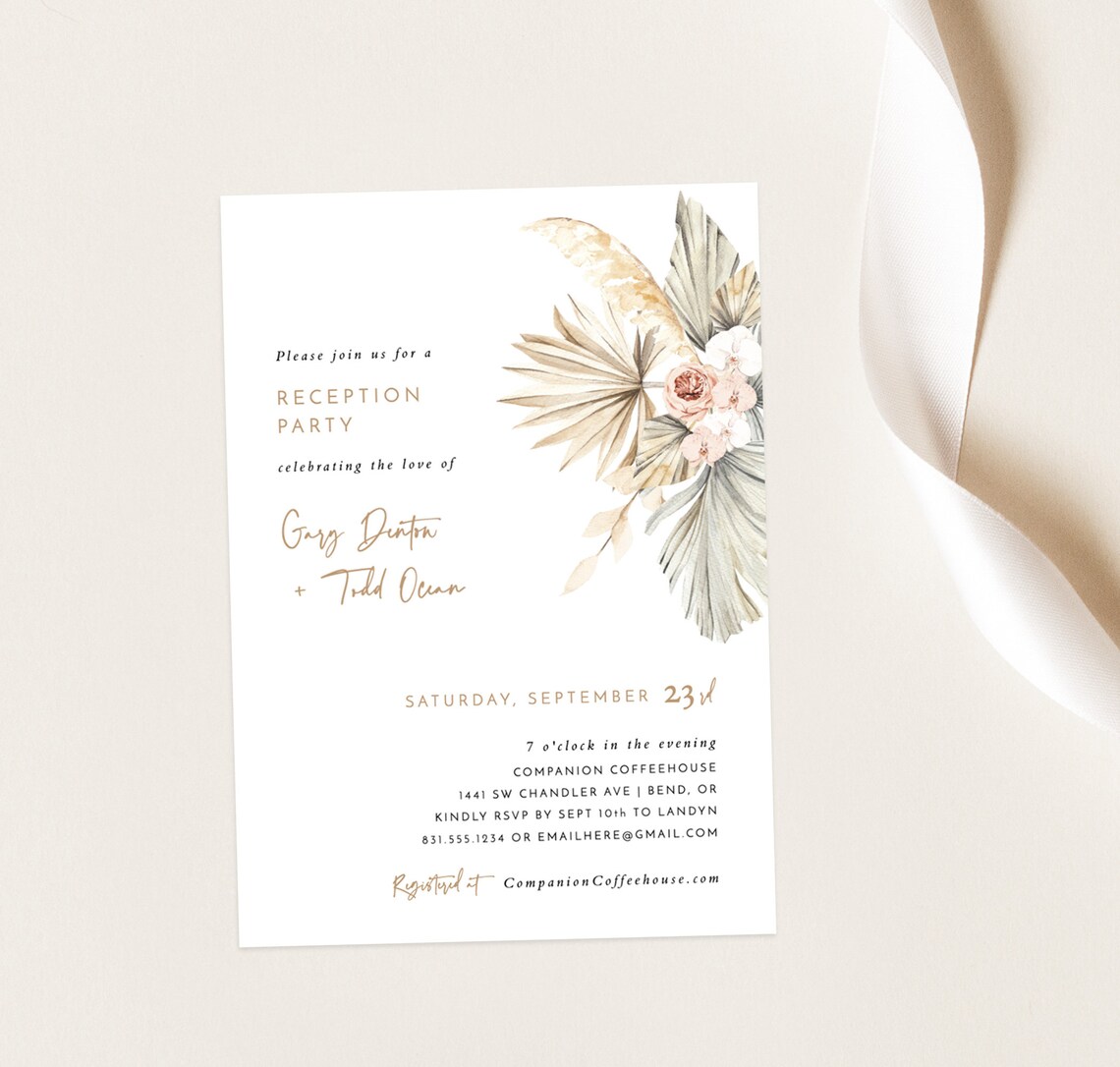 Boho Chic Reception Party Invitation Editable Template | Etsy