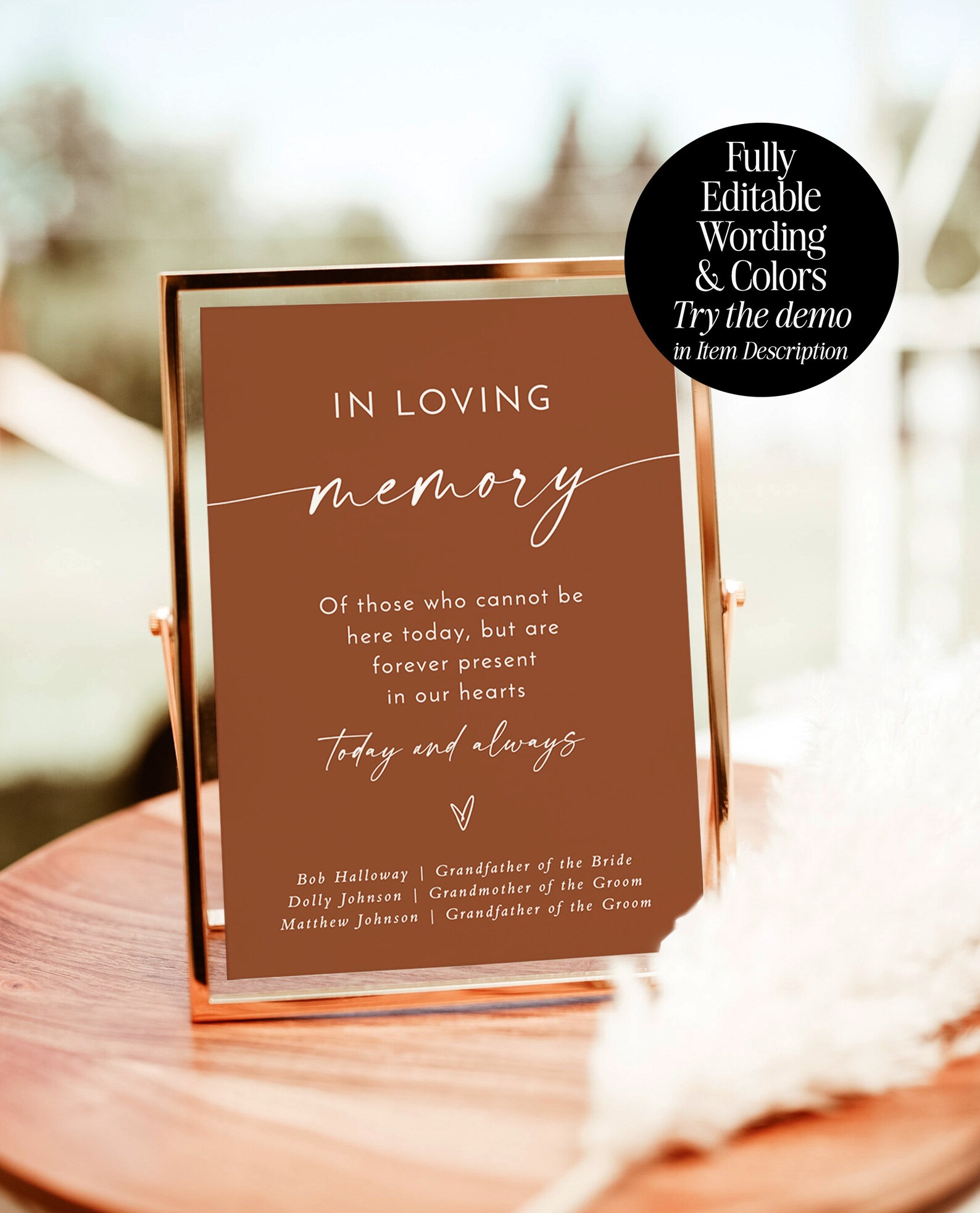 In Loving Memory Wedding Sign, Forever in Our Hearts Sign, Wedding ...