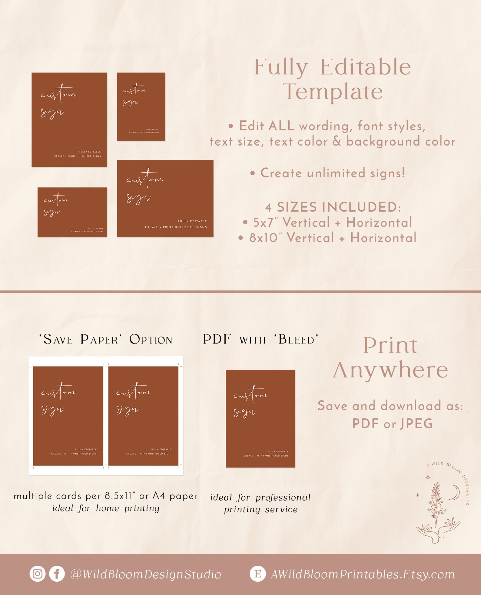 Terracotta Wedding Signage Custom Sign Template Burnt - Etsy