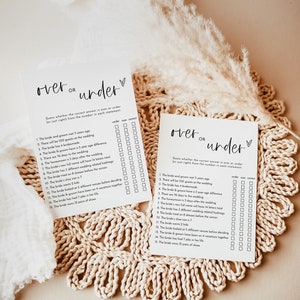 Over or Under Bridal Shower Game, Minimalist Bridal Shower, Modern ...