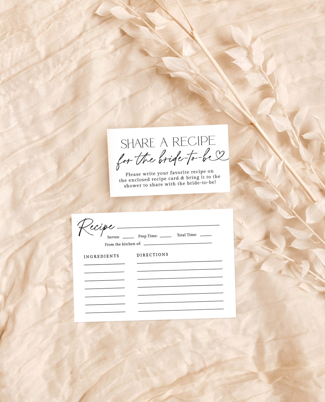 Minimalist Recipe Card Template, Bridal Shower Recipe Card Insert, Boho ...