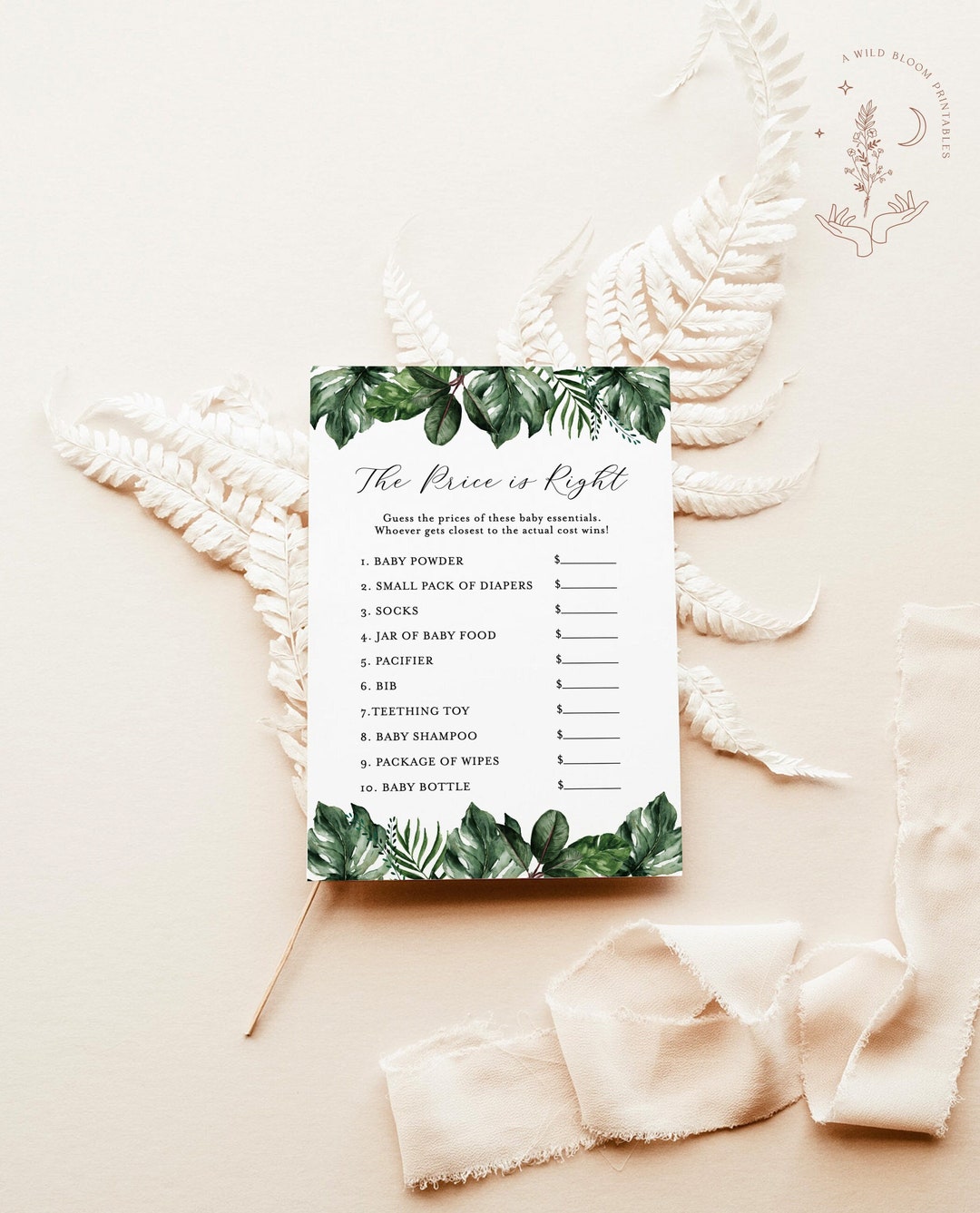 The Price is Right Editable Template Tropical Baby Shower Game Funny ...
