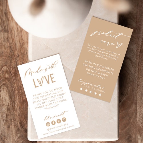 Made With Love Care Card Small Business Care Card Editable | Etsy