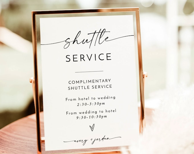 Wedding Shuttle Service Sign, Wedding Transportation Sign, Shuttle ...