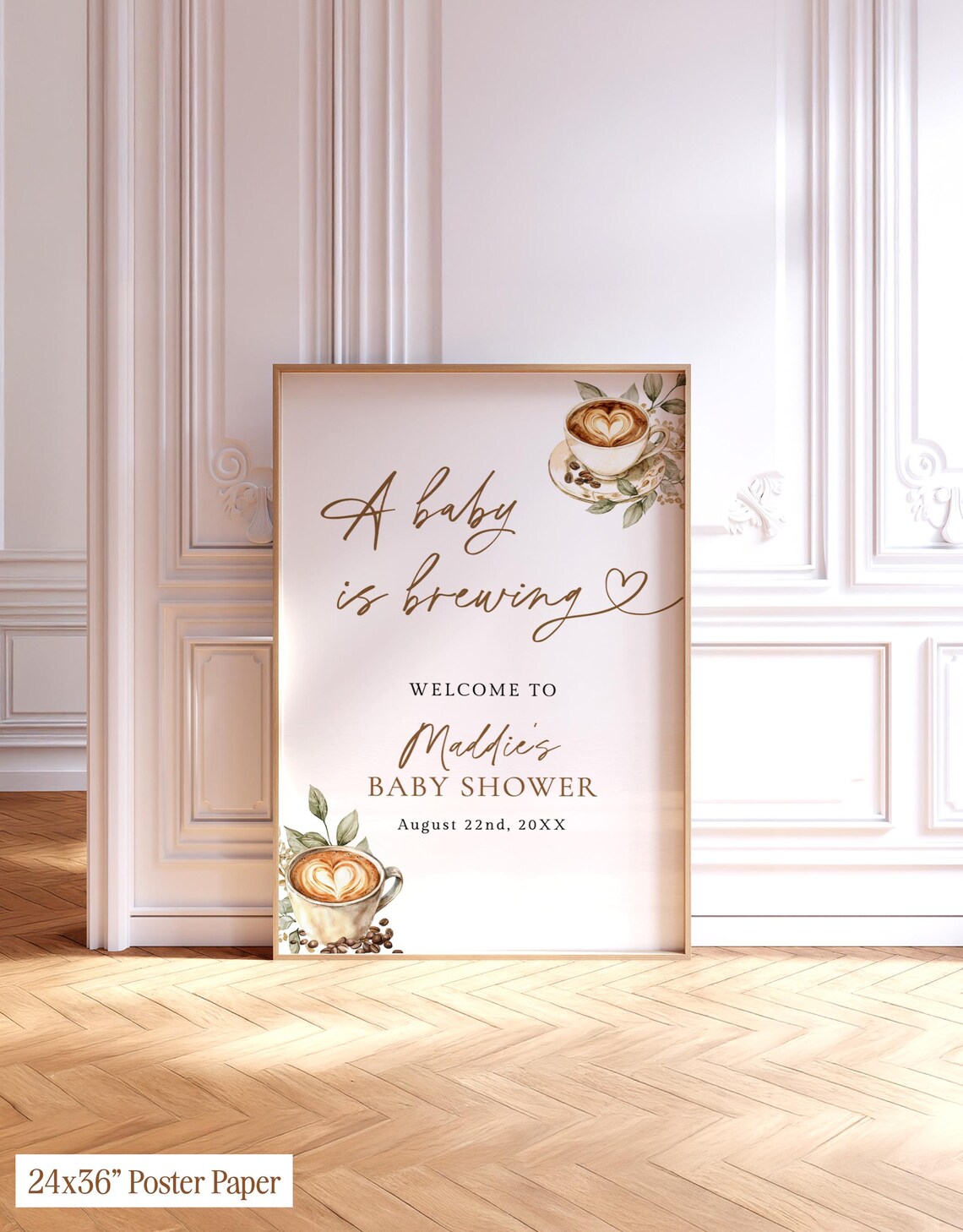 Printed + Shipped A Baby is Brewing Baby Shower Welcome Sign, Espresso ...