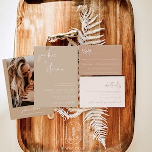 Beige Modern Wedding Invitation Suite Template, Minimalist Desert ...