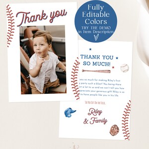 Baseball 1st Birthday Thank You Card, Photo Thank You Card, Rookie of ...
